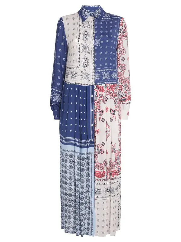 Max Mara Patchwork Print Midi Shirt Dress - Blue