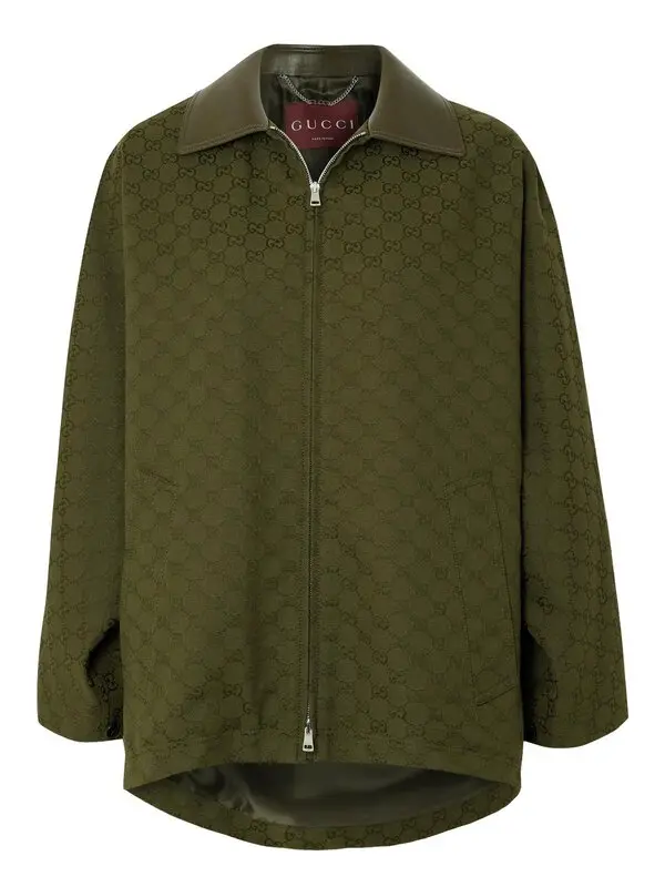 Gucci Leather-trimmed Cotton-blend Canvas-jacquard Jacket - Green