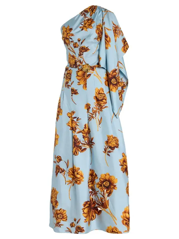 Oscar De La Renta Asymmetric Floral-print Silk Maxi Dress - Multi