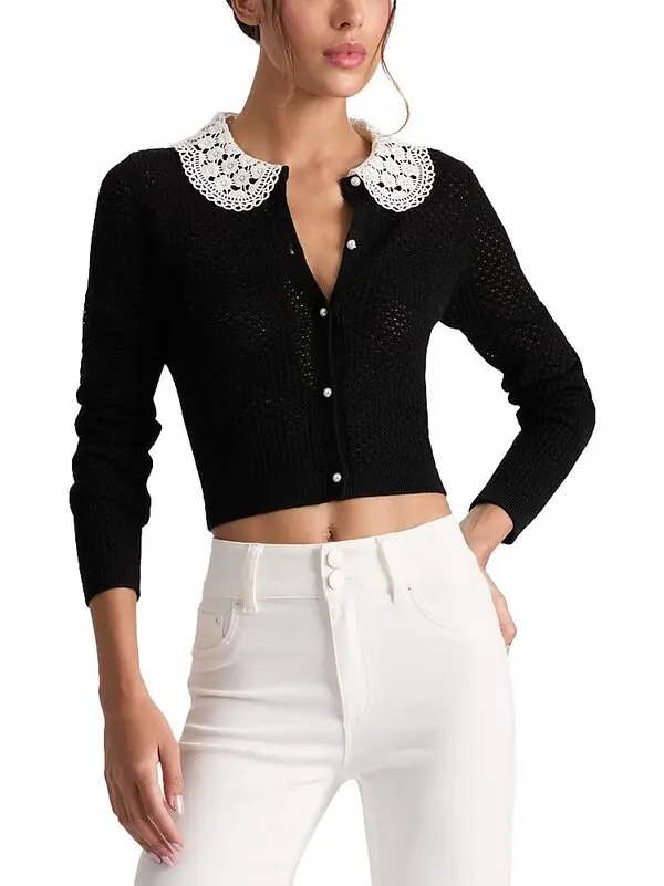 Alice + Olivia Carson Contrast Collar Cardigan - Black Soft White