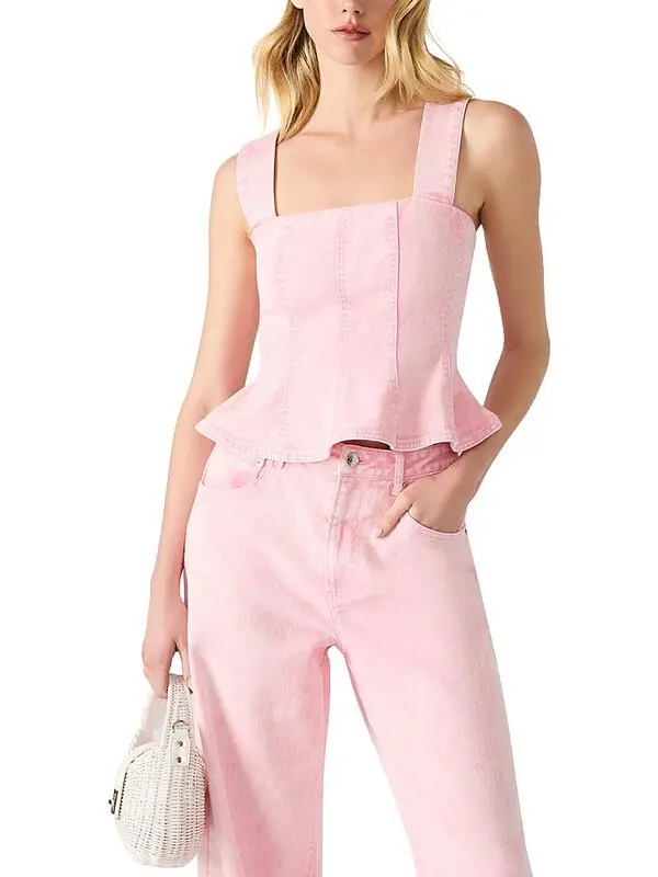 Steve Madden Denim Peplum Top - Prism Pink