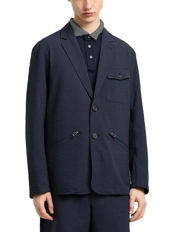 Emporio Armani Notch Lapel Blazer - Solid Blue