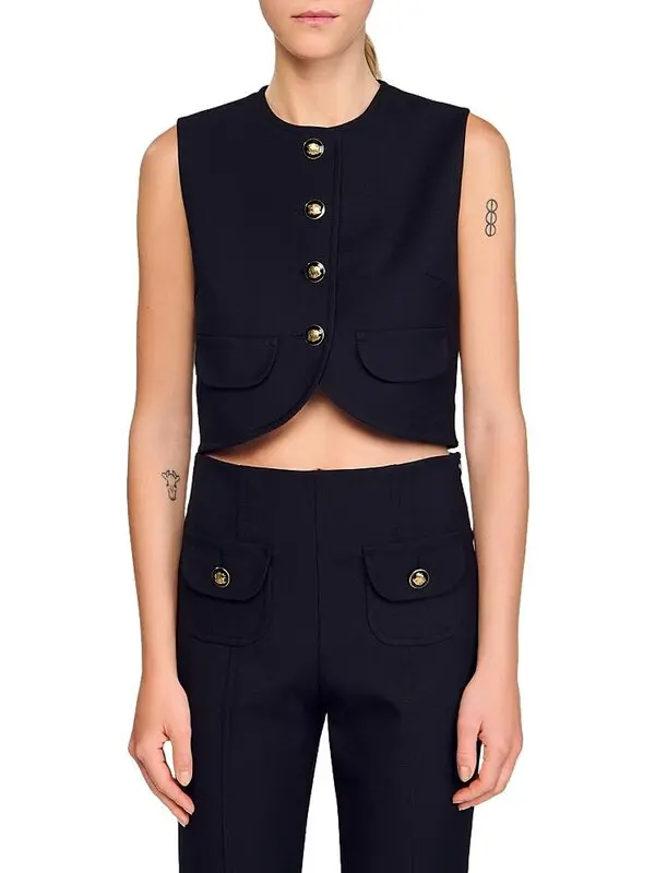 Sandro Buttoned Crop Top - Black