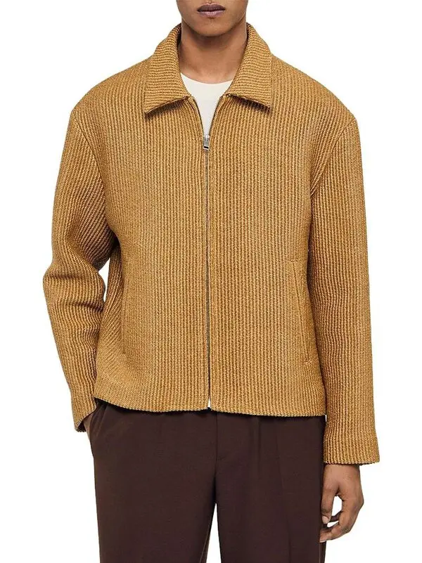 Sandro Woven Raffia Jacket - Camel