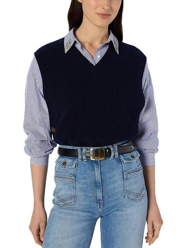 Gerard Darel Evita Wool Sleeveless Sweater - Navy