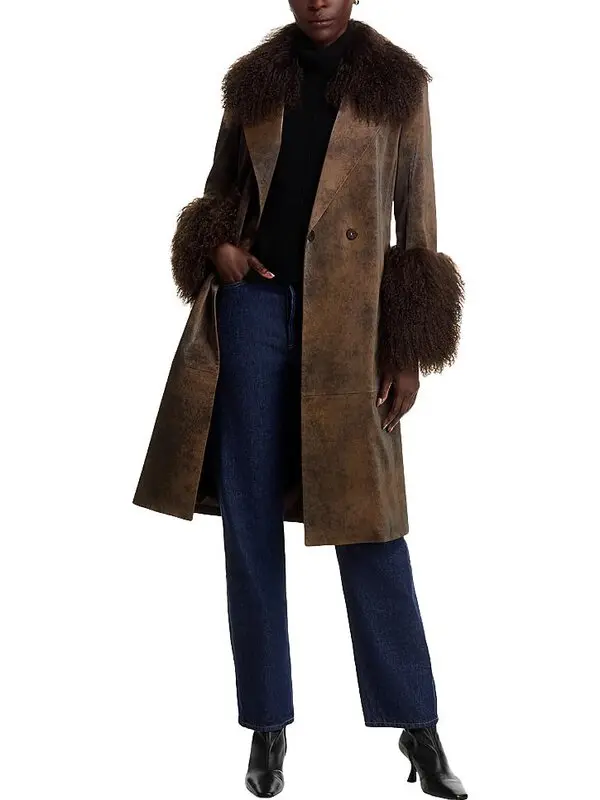 Kobi Halperin Shearling Trim Coat - Dark Brown