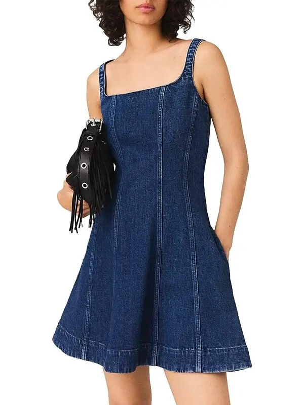 Maje Robolini Babydoll Denim Dress - Denim Blue