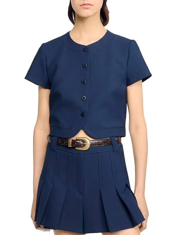 Sandro Buttoned Cropped Top - Navy Blue