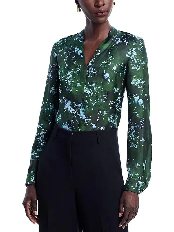 Lafayette 148 New York Silk Blouse - Moss Multi