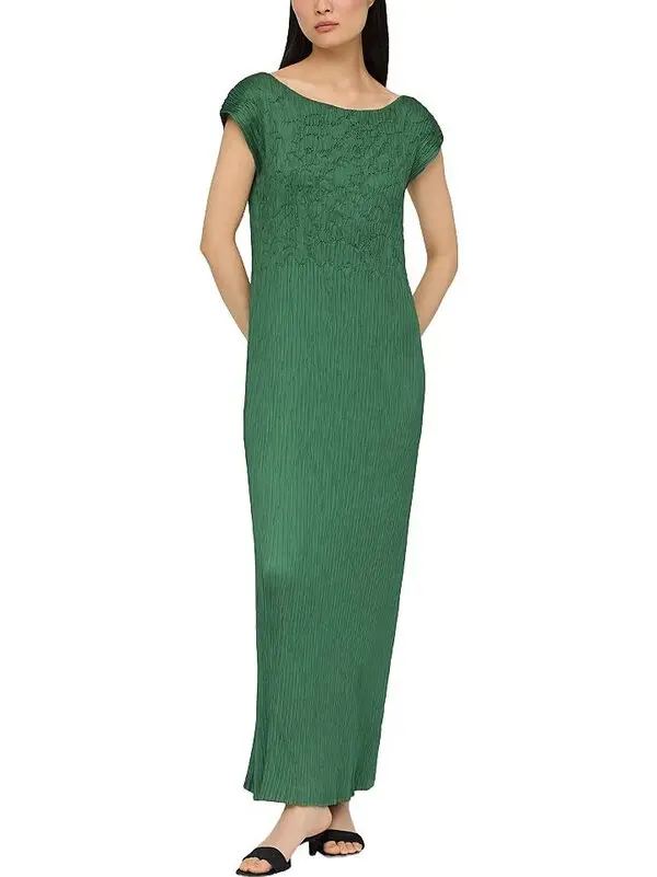 Lafayette 148 New York Smocked Embroidered Maxi Dress - Moss