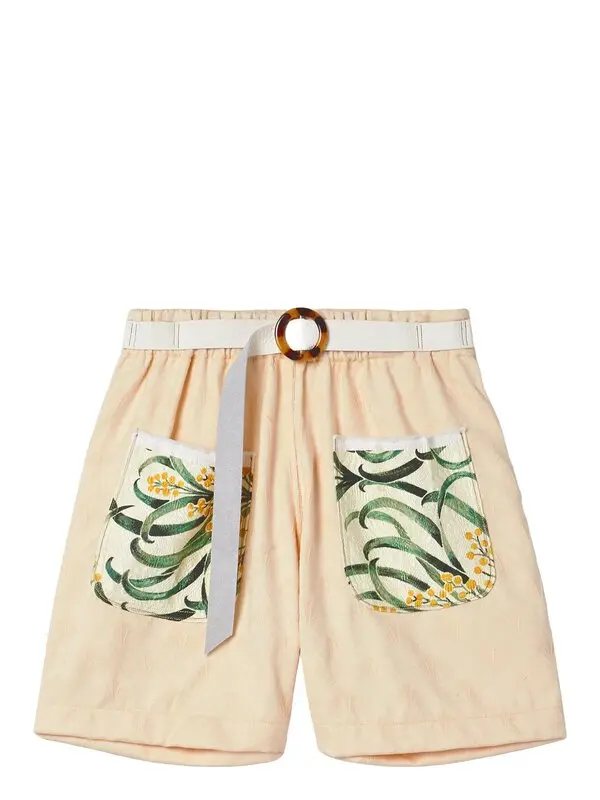 Thank You Have A Good Day Belted Printed Cotton-jacquard Shorts - Multi