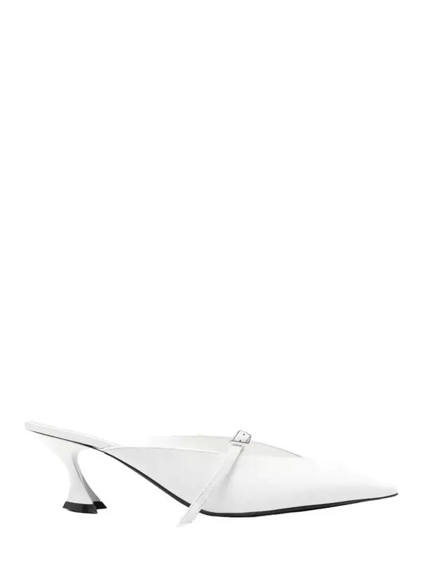 MUGLER 60mm Leather Buckled Heeled Mules - White