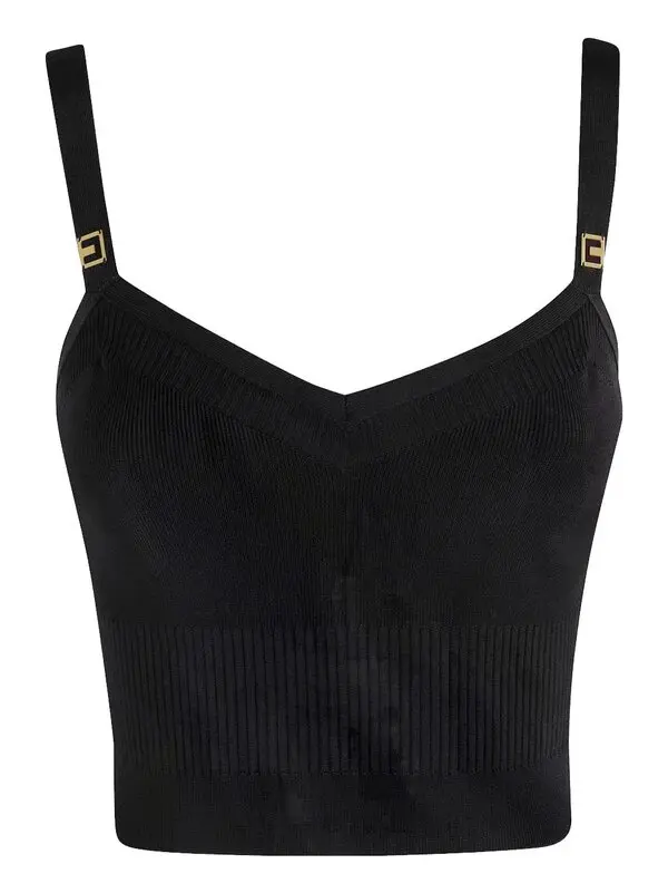 Elisabetta Franchi Ribbed V-neck Top - Black