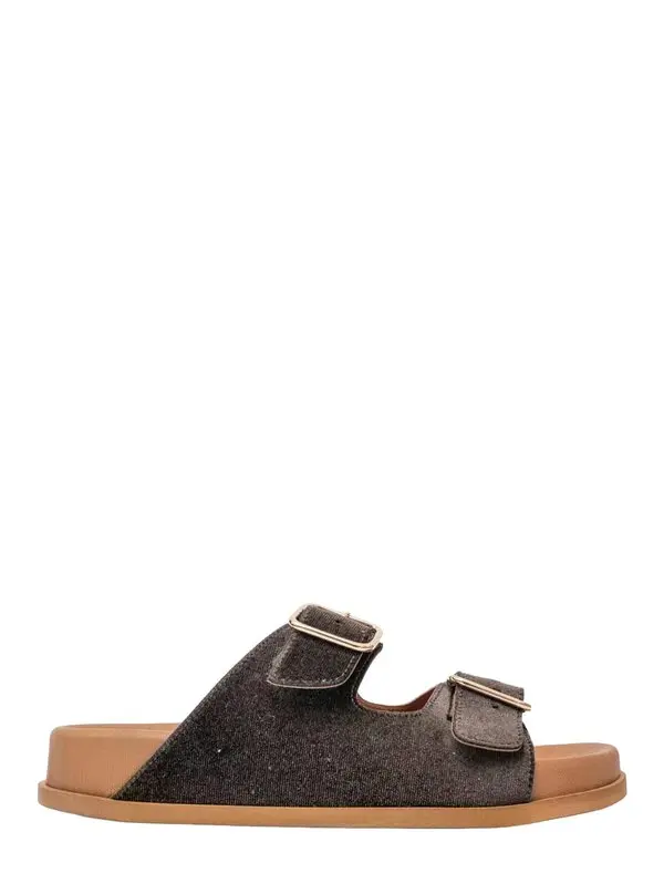 SOMMET Double-buckle Velvet Sandals - Brown