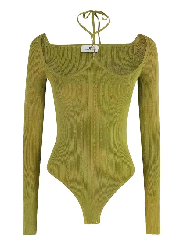 Elisabetta Franchi Neck-tie Ribbed Bodysuit - Green