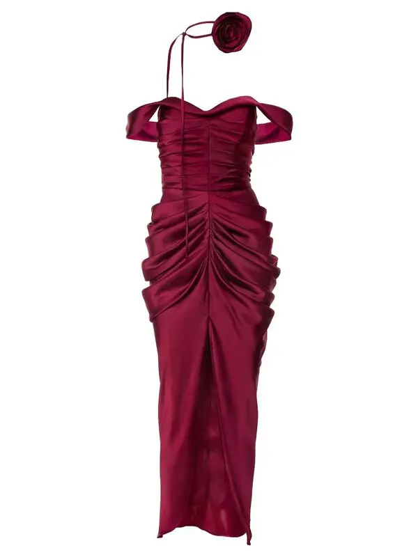 ANA RADU Rose-embellished Draped Dress - Red