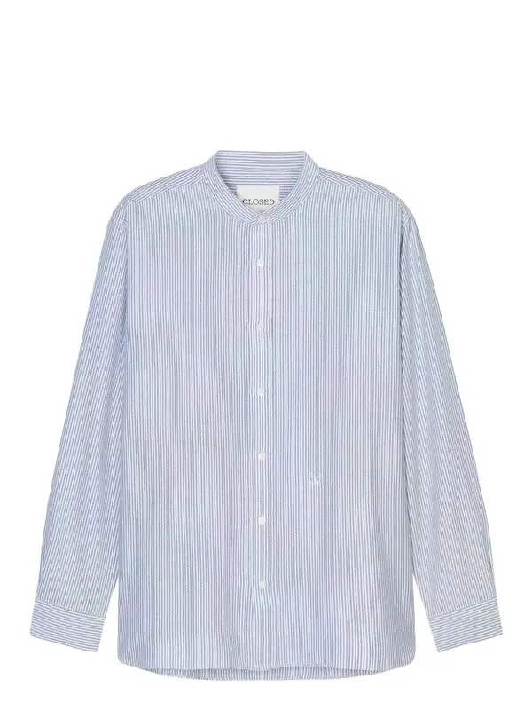 Closed Mandarin-collar Striped Shirt - Blue