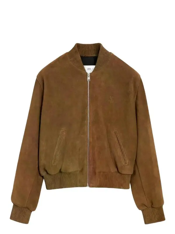 Ami Leather Zipped Jacket - Brown