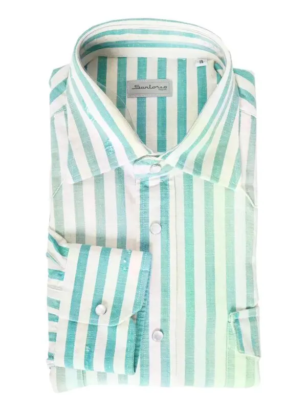 SARTORIO NAPOLI Jumbo Pinstripe Snap-button Shirt - Green