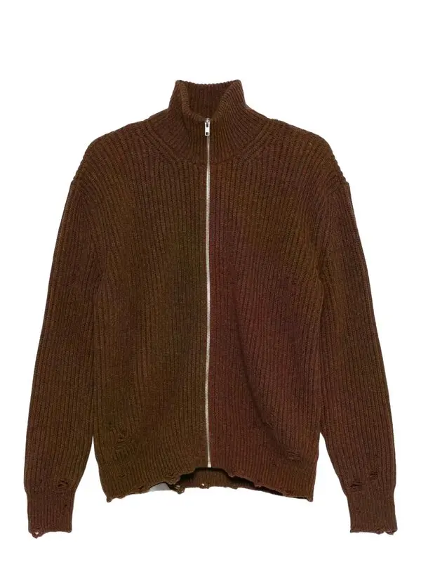 MAISON MARGIELA Zip-front Frayed Cardigan - Brown