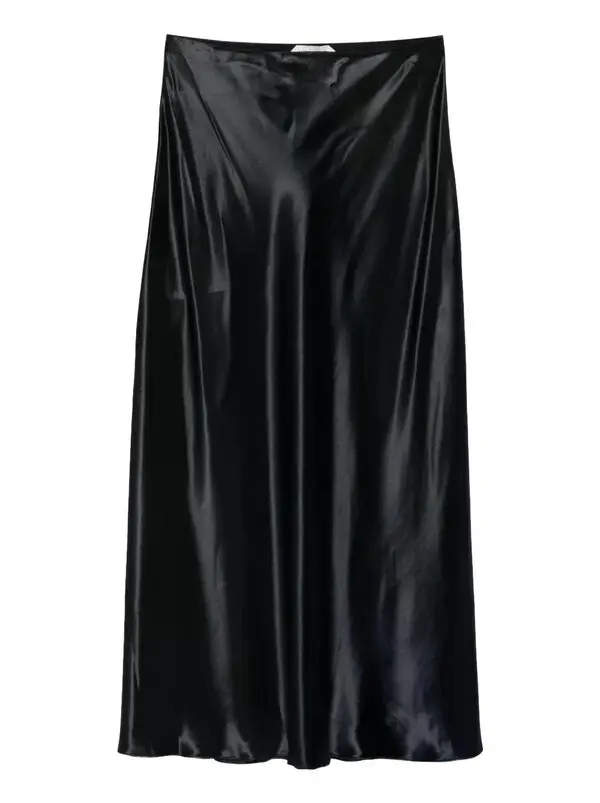 Alberta Ferretti Satin A-line Midi Skirt - Black