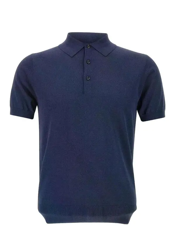 KANGRA Ribbed-edge Short-sleeve Polo Shirt - Blue