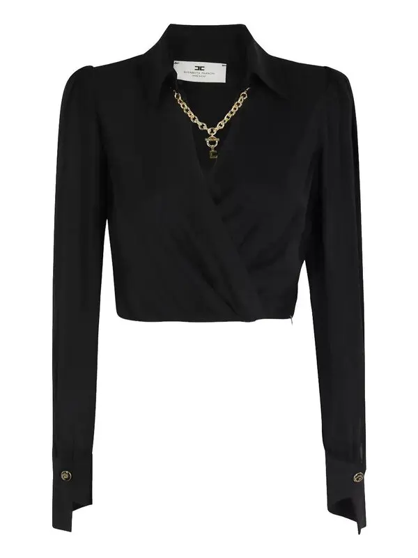 Elisabetta Franchi Chain-embellished Wrap Top - Black
