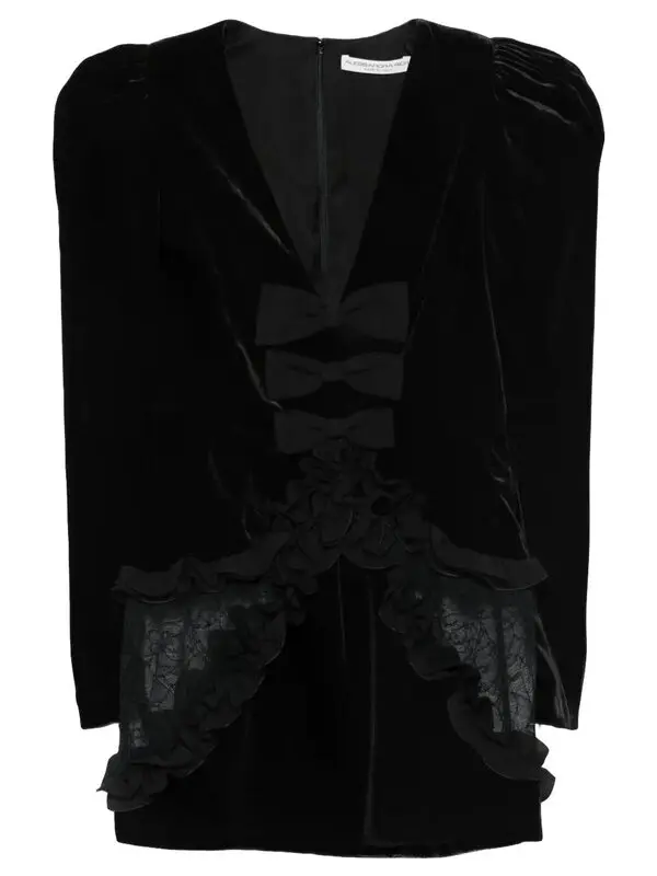 Alessandra Rich Bow-detailed Velvet Mini Dress - Black