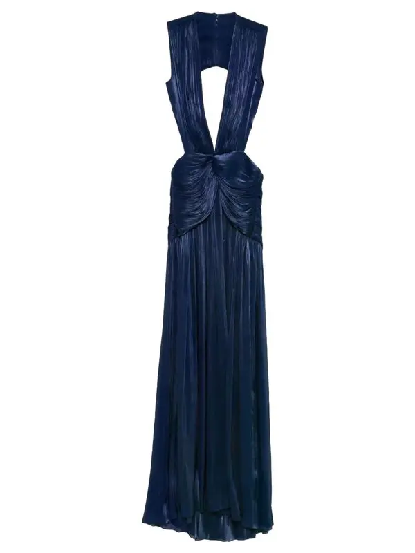 Costarellos Silla Pleated Cowl-neck Maxi Dress - Blue