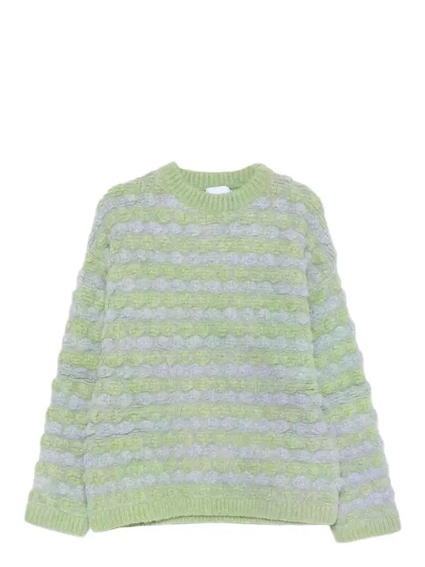 BONSAI Textured Striped Crew-neck Sweater - Green