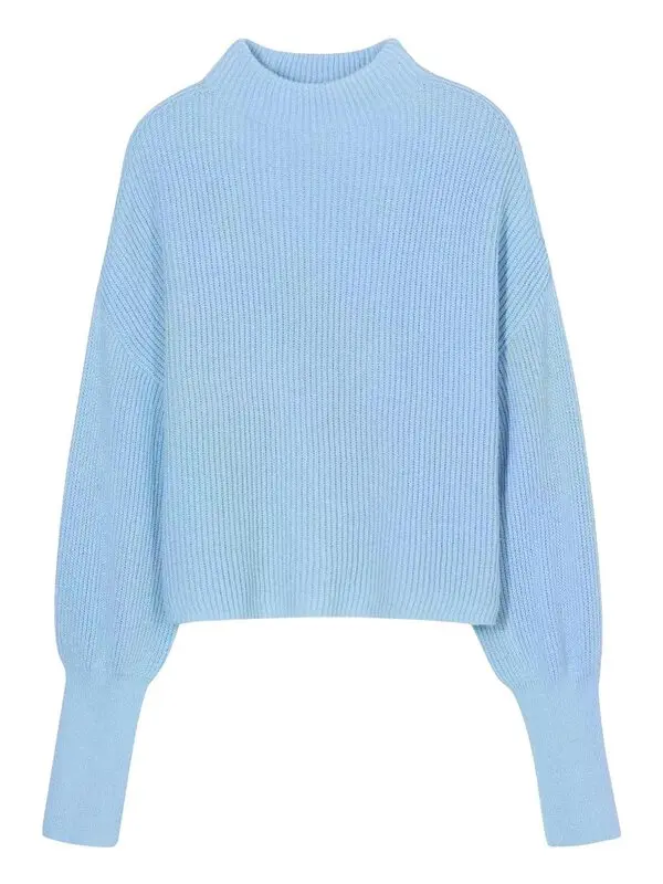 Closed Funnel-neck Ribbed Jumper - Blue