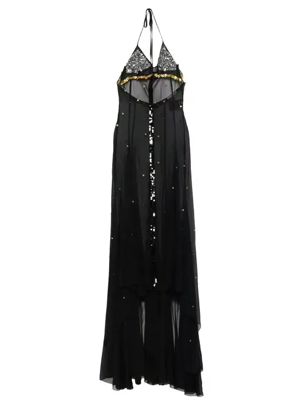 SIEDRES Vesina Sequin-embellished Halter-neck Maxi Dress - Black