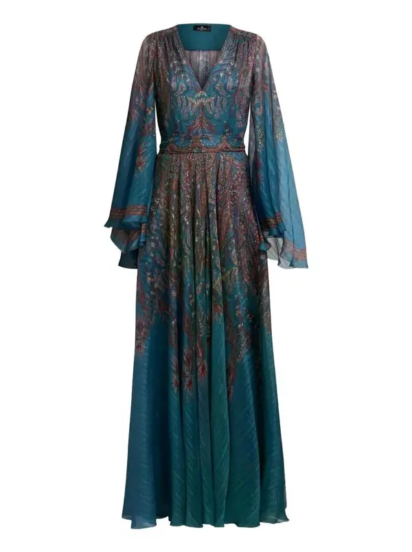 Etro Paisley-print Bell-sleeve Maxi Dress - Blue