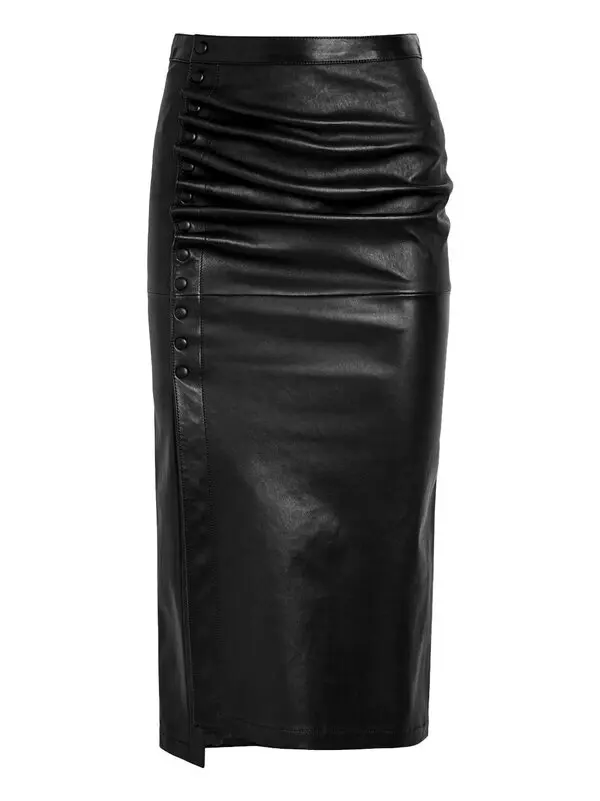 Rabanne Ruched Leather Midi Skirt - Black