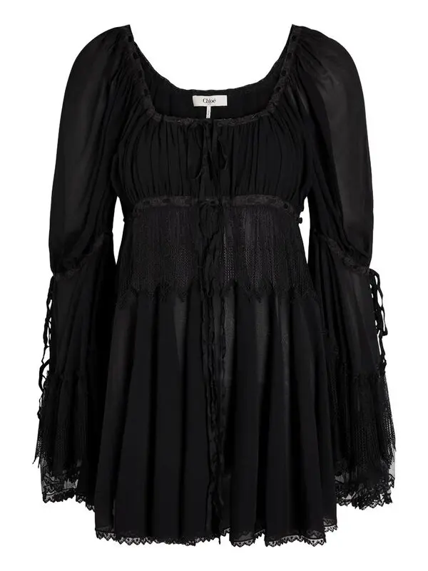 Chloé Lace-embellished Silk-chiffon Blouse - Black