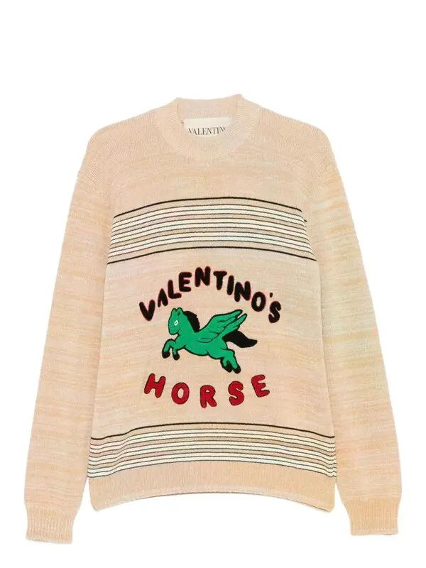 Valentino Garavani Pegasus-embroidered Striped Sweater - Neutrals