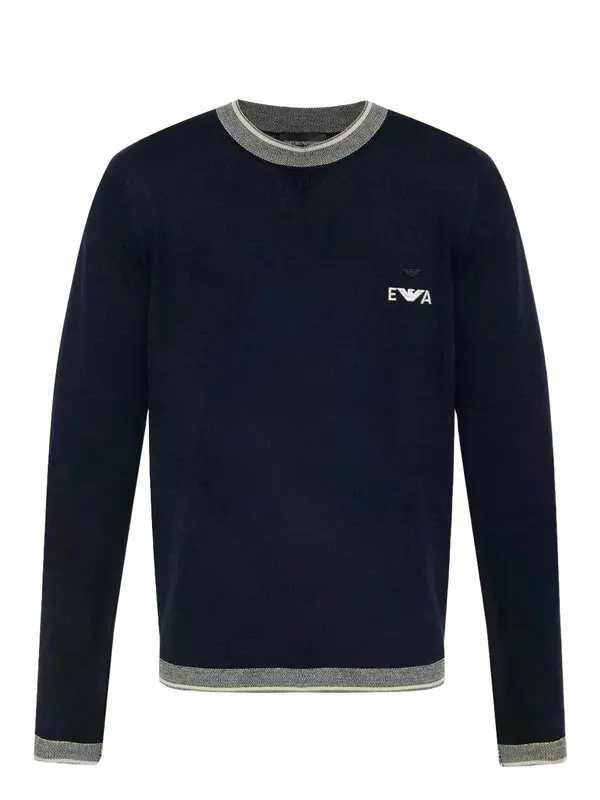 Emporio Armani Embroidered-logo Wool Sweater - Blue