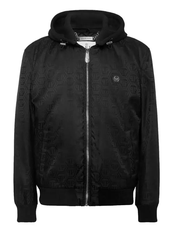 Philipp Plein Logo-pattern Hooded Bomber Jacket - Black