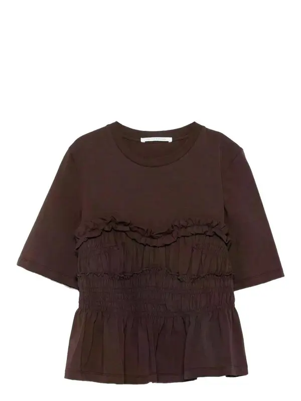 Cecilie Bahnsen Smocked Ruffled Top - Brown