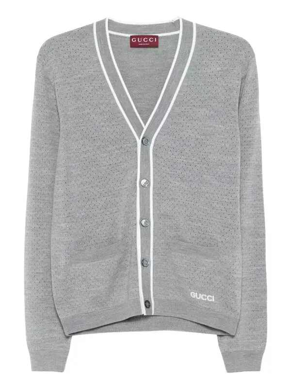 Gucci Embroidered-logo Cardigan - Grey