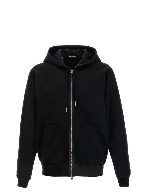 TOM FORD Zip-front Hoodie With Leather Detail - Black