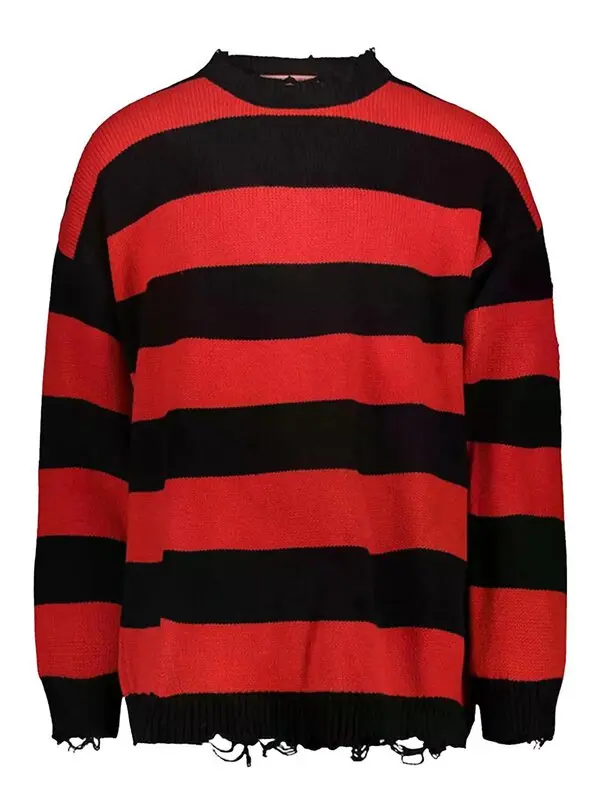 MEMBERS OF THE RAGE Striped Frayed Sweater - Red