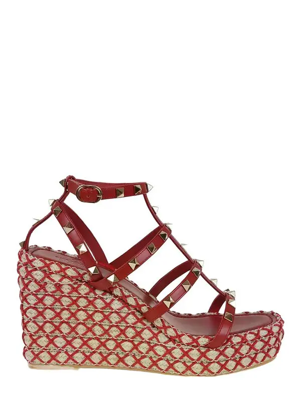 Valentino Garavani 95mm Studded Cage Heeled Espadrilles - Red