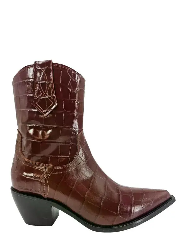 MADISON.MAISON Croc-embossed Pointed-toe Boots - Brown