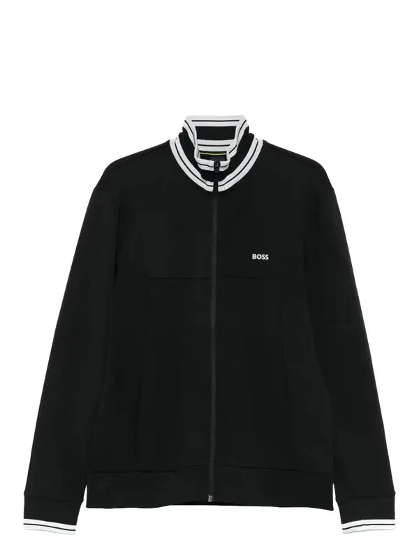 BOSS Zip-up Sweatshirt With Striped Cuffs - Black