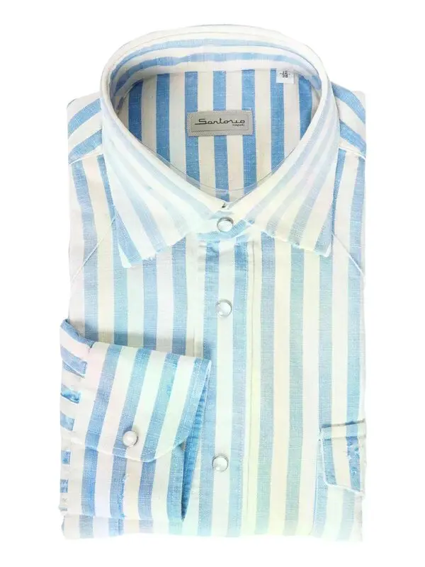 SARTORIO NAPOLI Jumbo Pinstripe Snap-button Shirt - Blue