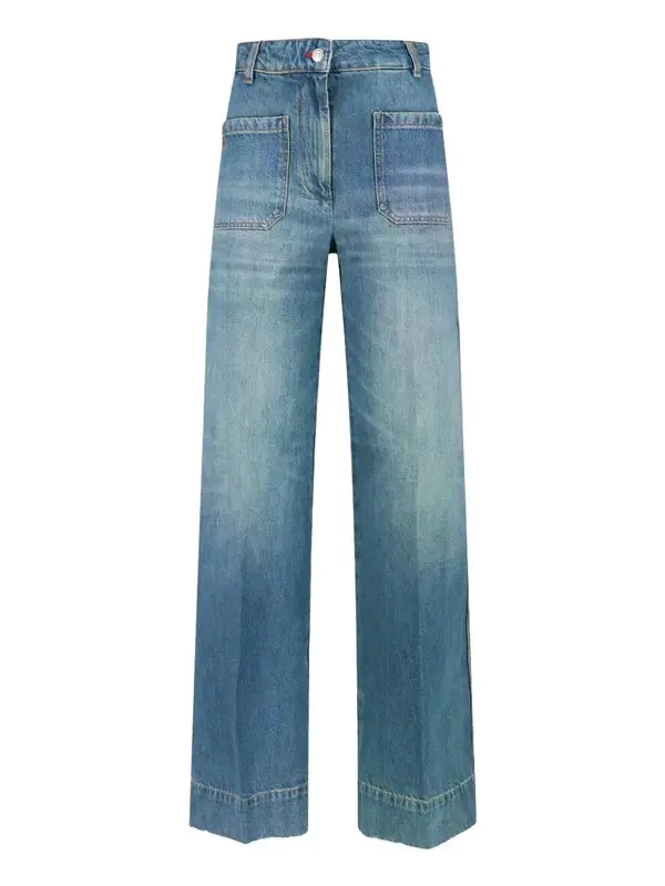 Victoria Beckham Patch-pocket Wide Leg Jeans - Blue