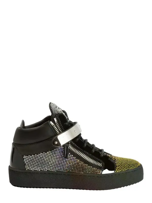 GIUSEPPE ZANOTTI Rhinestone-embellished Mid-top Trainers - Black