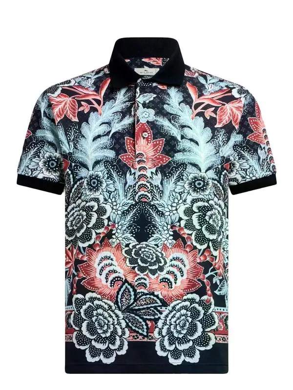 Etro Floral-print Polo Shirt - Blue