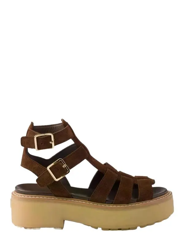 Prada Suede Gladiator Platform Sandals - Brown